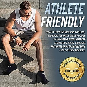 OX SOX Odorless Cotton Ankle Socks - Moisture-Wicking & Airy Comfort with Advanced Odor Control Technology - Breathable Athletic Footwear, Anti Odor & Anti-Sweat Socks for Men - 3 pairs (Black)