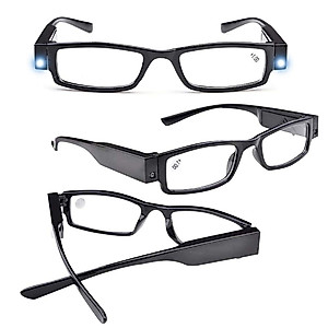 Reading Glasses with Light Bright LED Readers with Lights Reading Glasses Lighted Magnifier Nighttime Reader Compact Full Frame Eyewear Unisex Clear Vision Lighted Eye Glasses,+3.5