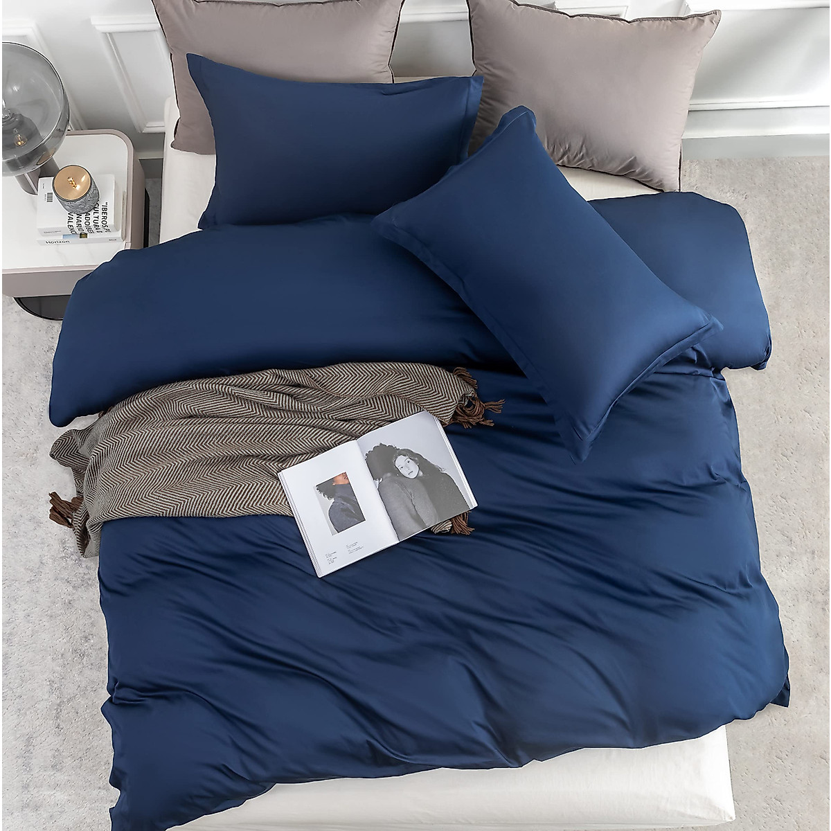 L LOVSOUL Duvet Cover Queen Size,100% Cotton Queen Duvet Cover Set, Soft and Breathable Bedding Set,90x90 Inches,Green