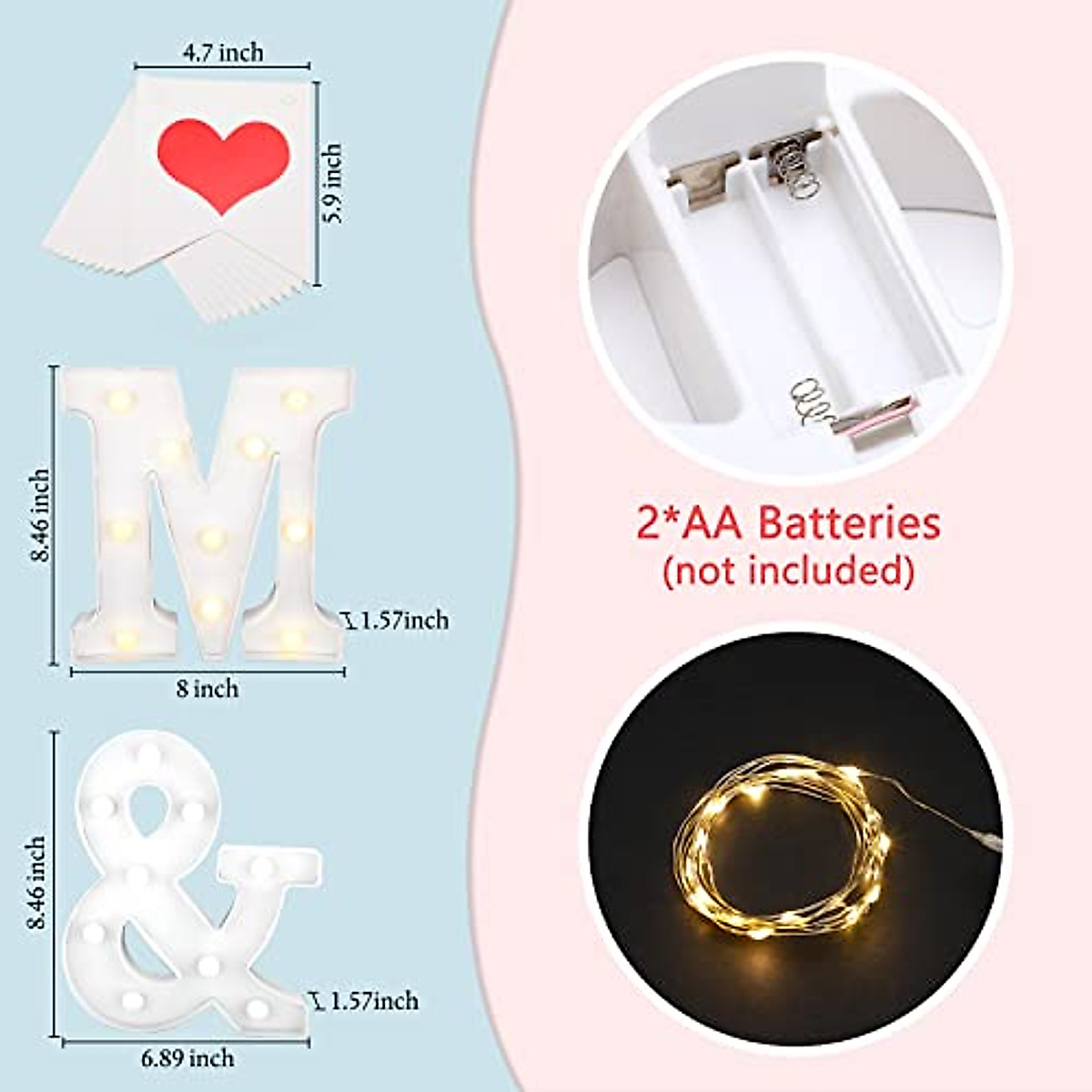 Coume Wedding Decorations Set, Mr Mrs Marquee LED Signs Just Married Banner Fairy String Light, 8.5 Inch Sign, for Table, Photo Props