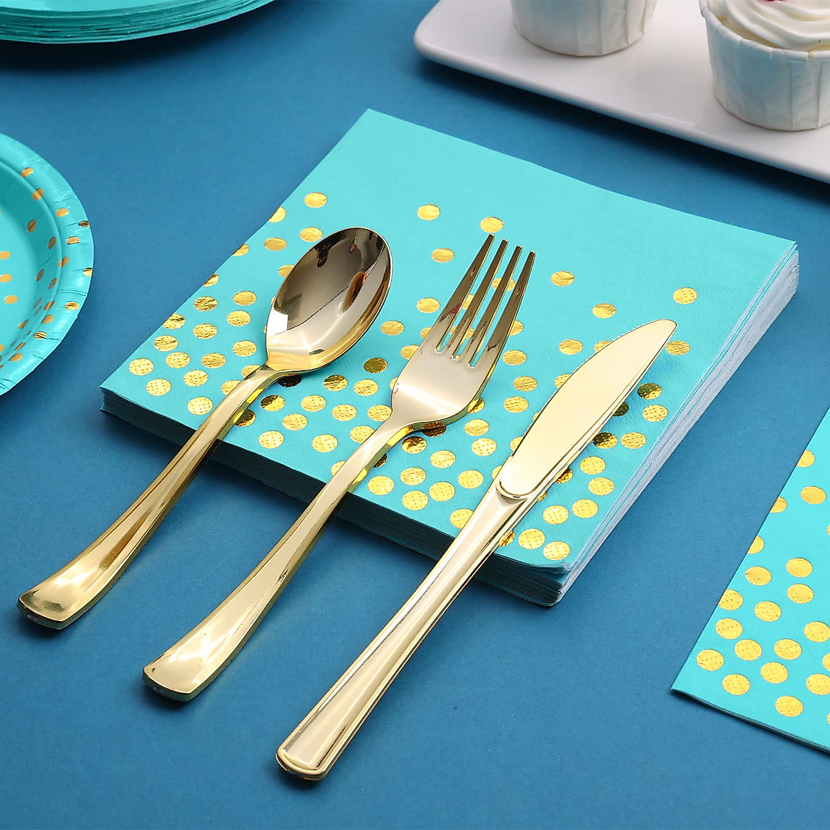 joy akkess 175PCS Teal Birthday Decorations Teal Party Decorations Birthday Plates and Napkins Party Supplies Serve 25 Teal Paper Plates for Brithday Party Wedding Baby Shower Graduation