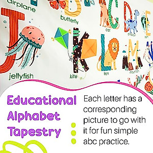Birdy Boutique Learning Tapestry - Alphabet Pictures - Lightweight & Easy to Hang - Wall Hanging Canvas for Bedroom, Nursery, Classroom – 72" X 28"