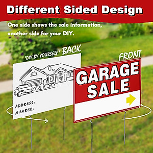 Garage Sale Sign, 17" x 13" Garage Sale Signs with Stakes, Yard Sale Signs with Stakes, Weather-proof Garage Sale Sign with Arrow Garage Sale Signs with Metal Stakes for Outdoor Estate (6 Pcs)