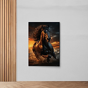 Majestic Black Stallion Galloping In The Clouds, Black Horse On Salt Flats, Canvas Print, Black Horse Print, Black Horse Wall Art, Canvas, Art Decor