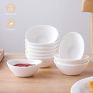 OMAYKEY Sauce Dish Set of 10, 2.5 oz Porcelain Dipping Bowls Set, White Dipping Sauce Dishes for Soy Sauce, Ketchup, Condiment, BBQ Sauce or Seasoning, Honey Mustard