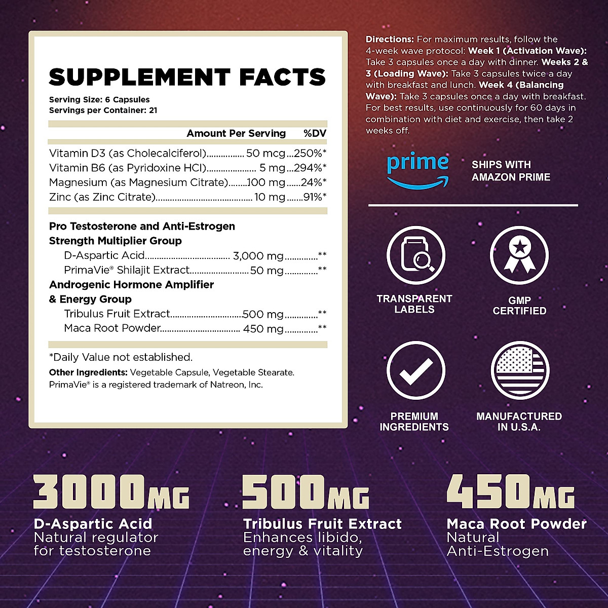 Vintage Boost – Testosterone Booster for Men with Natural Ingredients – Maca Root – Shilajit – Tribulus Terrestris – Boosts Vitality, Builds Muscle & Increases Muscle Hardness – 126 Veggie Caps