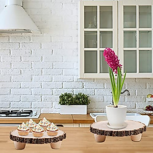 Frcctre 11 Inch Wood Cake Stand, Round Wooden Cupcake Pedestal, Paulownia Wood Slice with Legs, Rustic Cake Holder Wooden Serving Tray Serving Board Display Wood Stand and Plant Stand