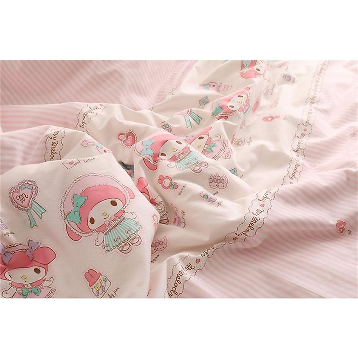MeganJDesigns 3 Pieces Anime My Cute Melody Duvet Cover Set Melody Quilt Cover with Two Pillowcases,Twin