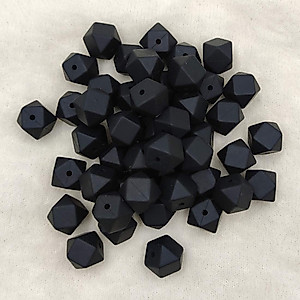 50pcs Black Color 14mm Hexagon Silicone Focal Beads for Pen Silicone Geometry Spacer Beads for Keychain Mom Woman Jewelry Craft Making