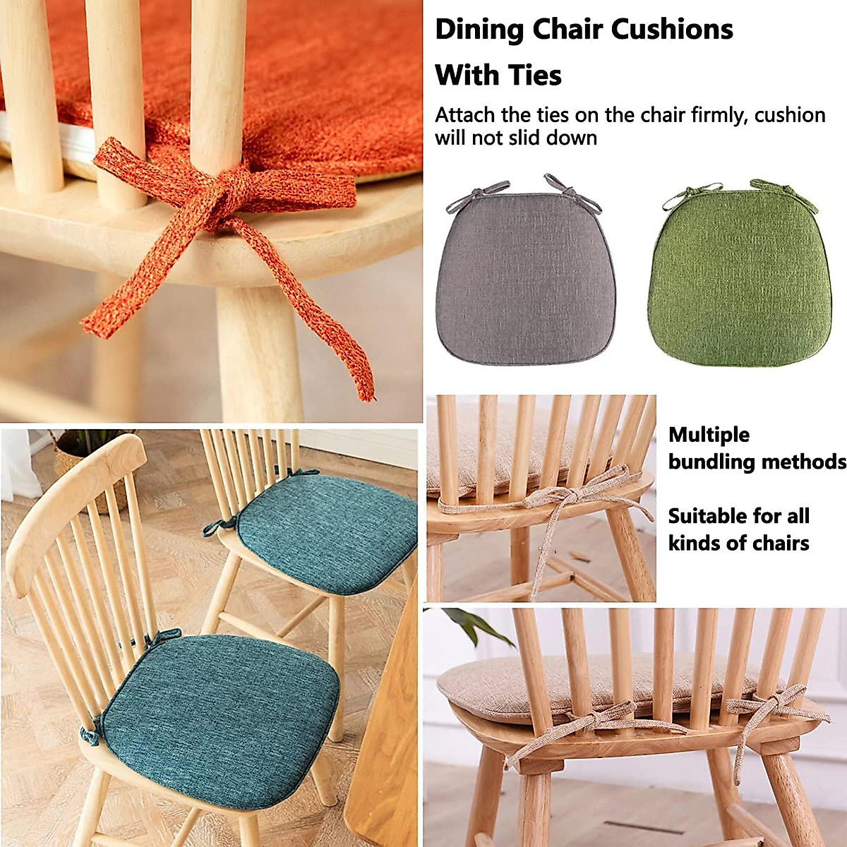 Tophacker Washable Chair Pads for Dining Chairs Set of 4 with Ties, Seat Cushions for Kitchen Chairs Farmhouse, Dining Room Chair Cushions Non Slip (Color : Green)