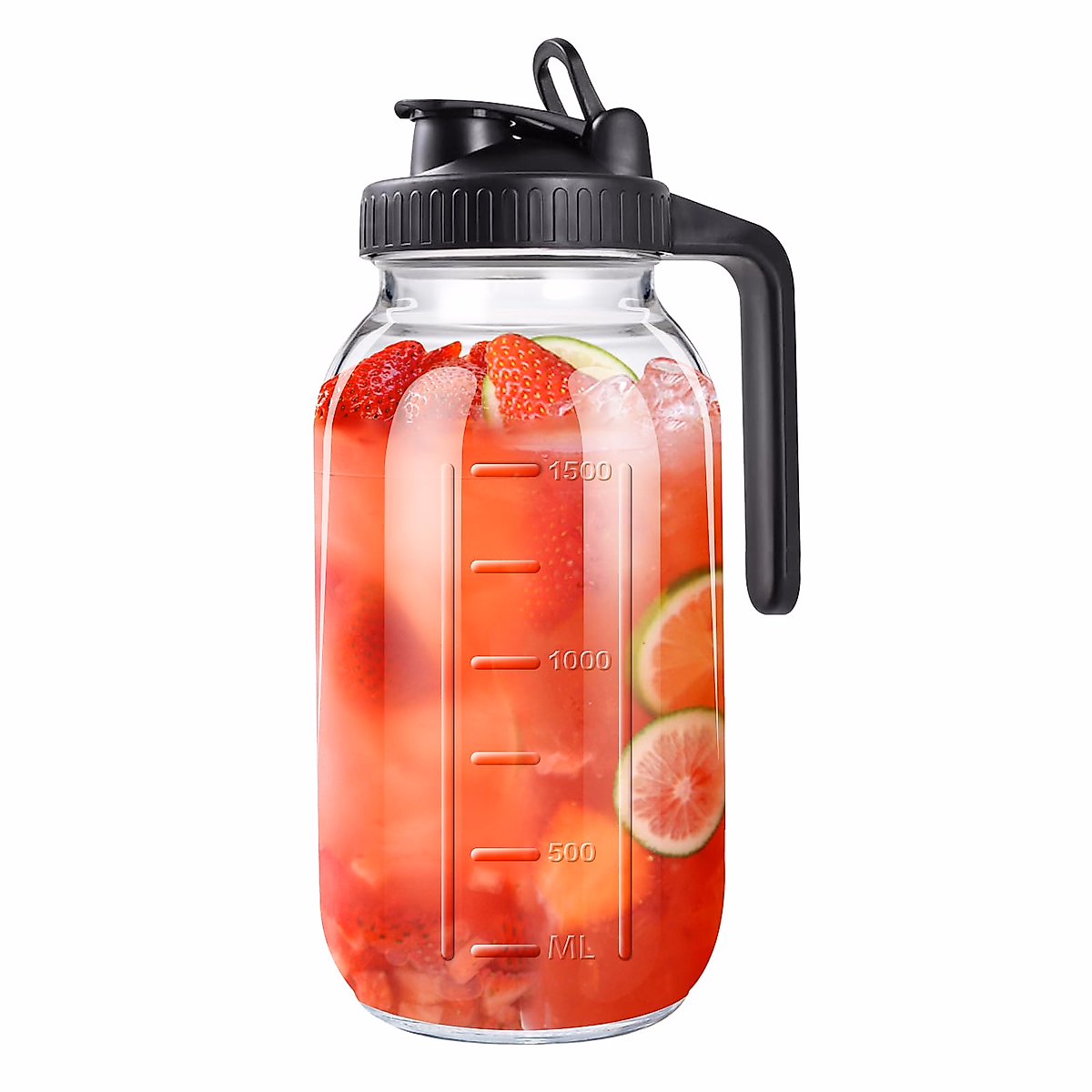 64oz Glass Pitcher with Lid, 2 Quart Mason Jar Pitcher with Lid and Spout, Wide Mouth Breast Milk Pitcher Glass Jug Sun Tea Pitcher, Cold Brew Coffee Pitcher, Fridge Container for Water, Juice, Tea