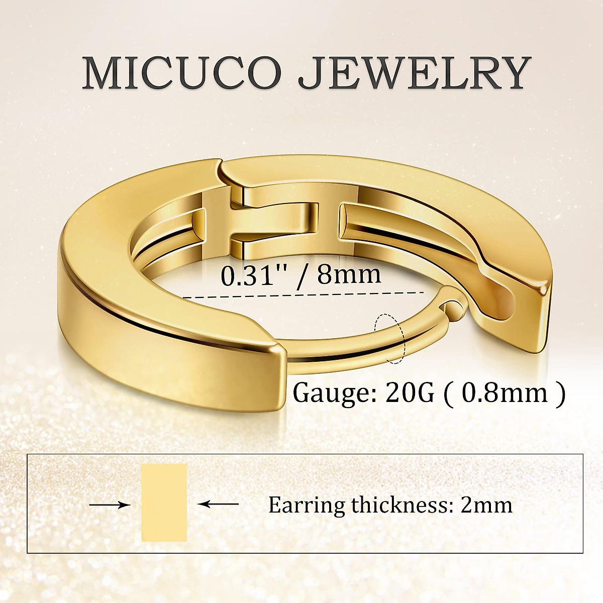 micuco Small Gold Hoop Earrings for Women 14K Gold Plated Huggie Hoop Earrings 8mm