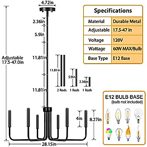 Black Chandelier, 6-Light Farmhouse Chandelier for Dining Room Lighting Fixtures Hanging, Dining Light Fixtures Industrial Modern Chandelier for Bedroom, Foyer, Hall, Kitchen, Living Room and Entryway