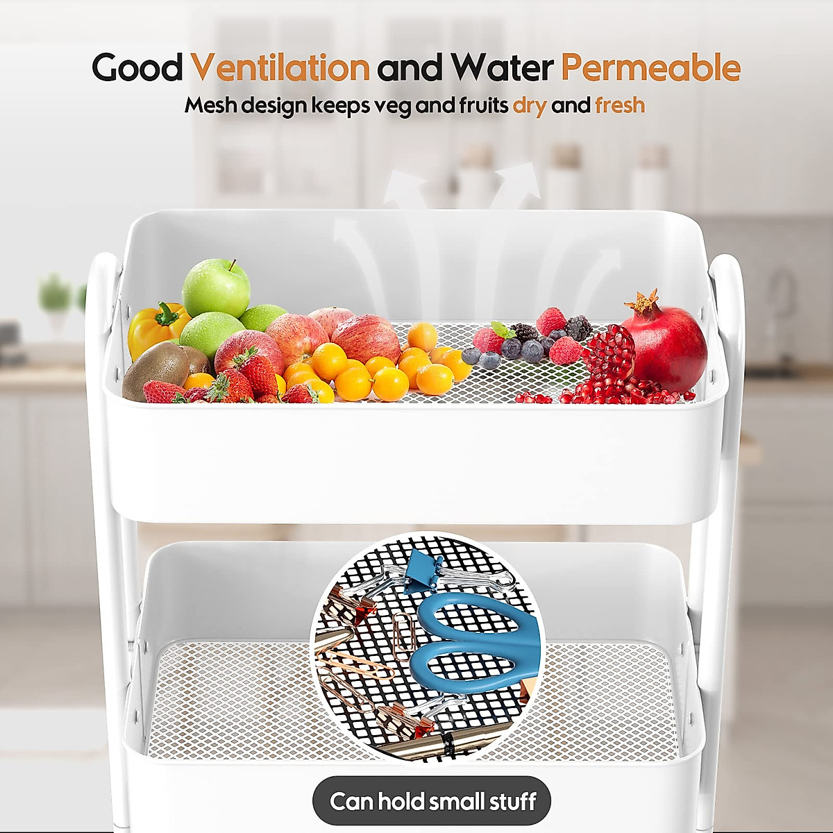 Ceayell 3-Tier Metal Rolling Storage Cart Heavy Duty Utility Cart Organizer with Lockable Wheels