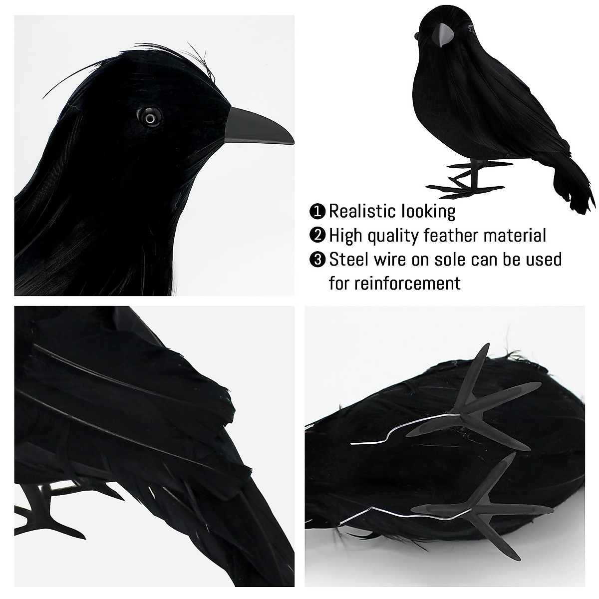 Pseutio 6 Pack Halloween Crows and Ravens Decorations Halloween Feathered Crows Realistic Looking Raven for Halloween Prop Decor