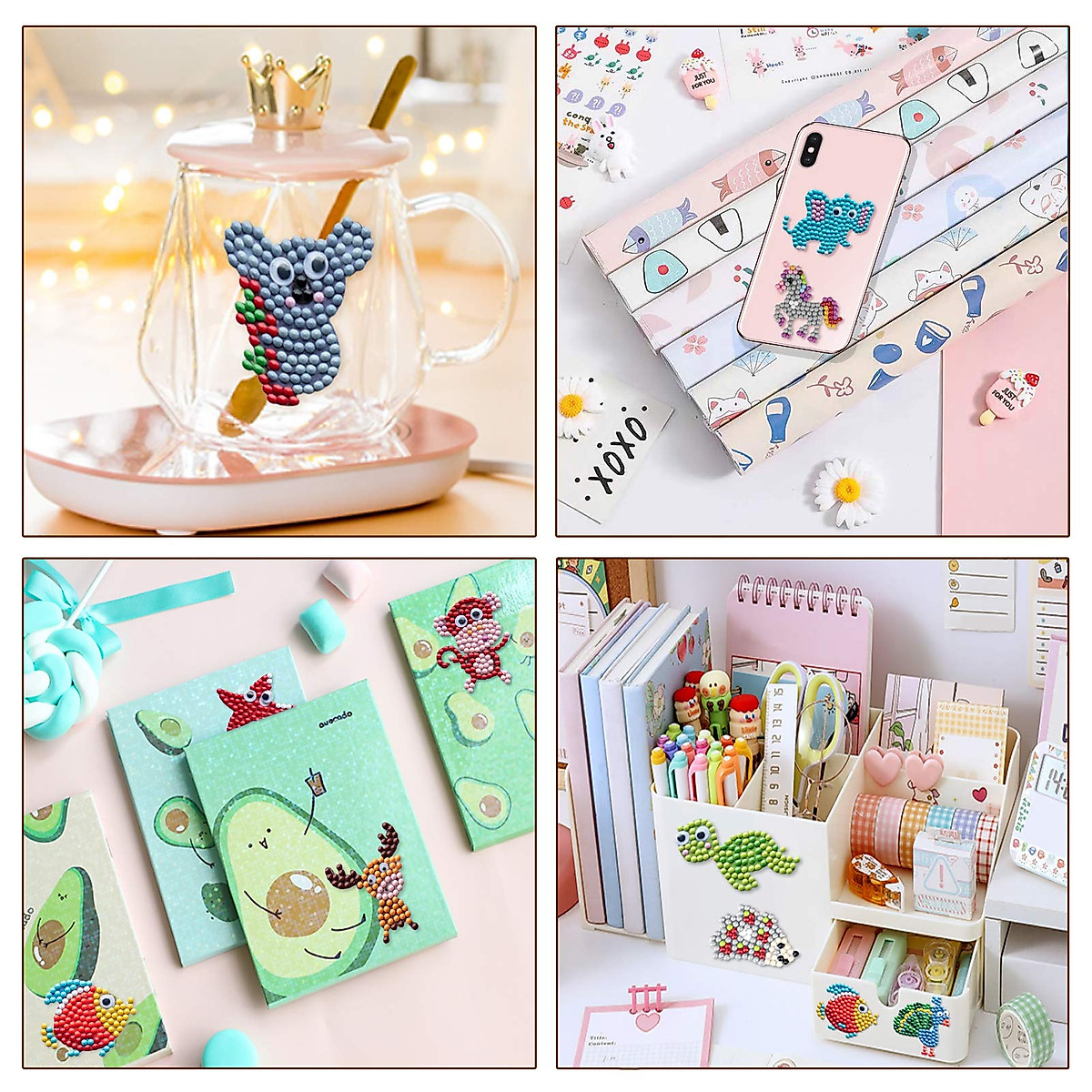 MODOWEY 36Pcs Stickers Kits for Kids, DIY Animal & Sea World Stickers Painting with Diamonds, Paint by Numbers Diamonds Arts Craft Kits for Children, Boys and Girls (Style A)