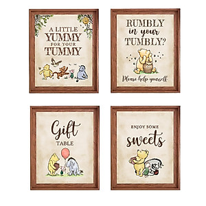 4PCS Winnie Table Sign Centerpieces A Little Yummy for Your Tummy for Baby Shower Decorations Pooh Birthday Decorations Welcome Baby Party Supplies(8x10in)