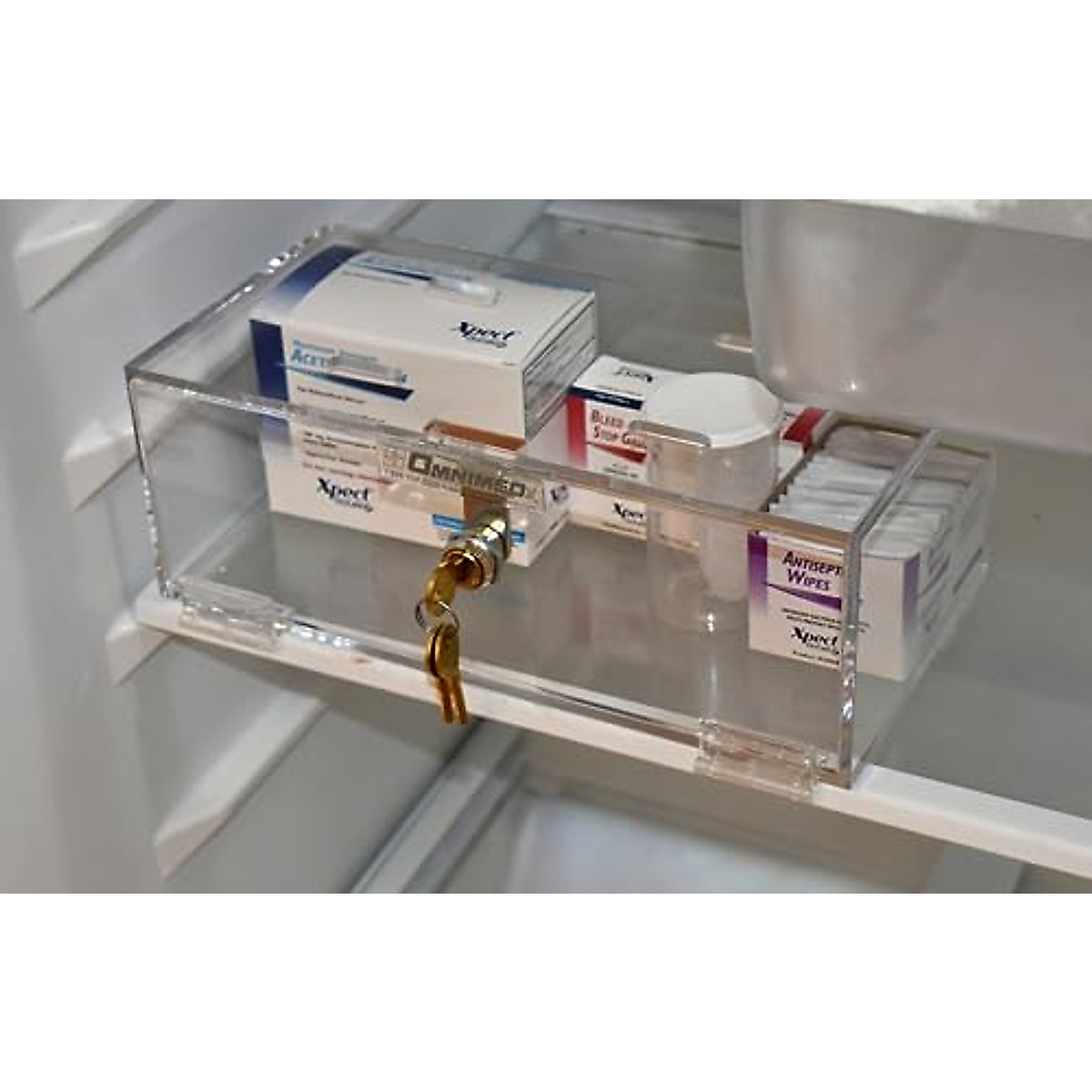 Heavy Duty Medicine/Medication Lock Box with Key - Refrigerator-Safe, Secure Storage and Locking Medicine Box (4.25H x 12W x 6D) for Organized Medicine Management.