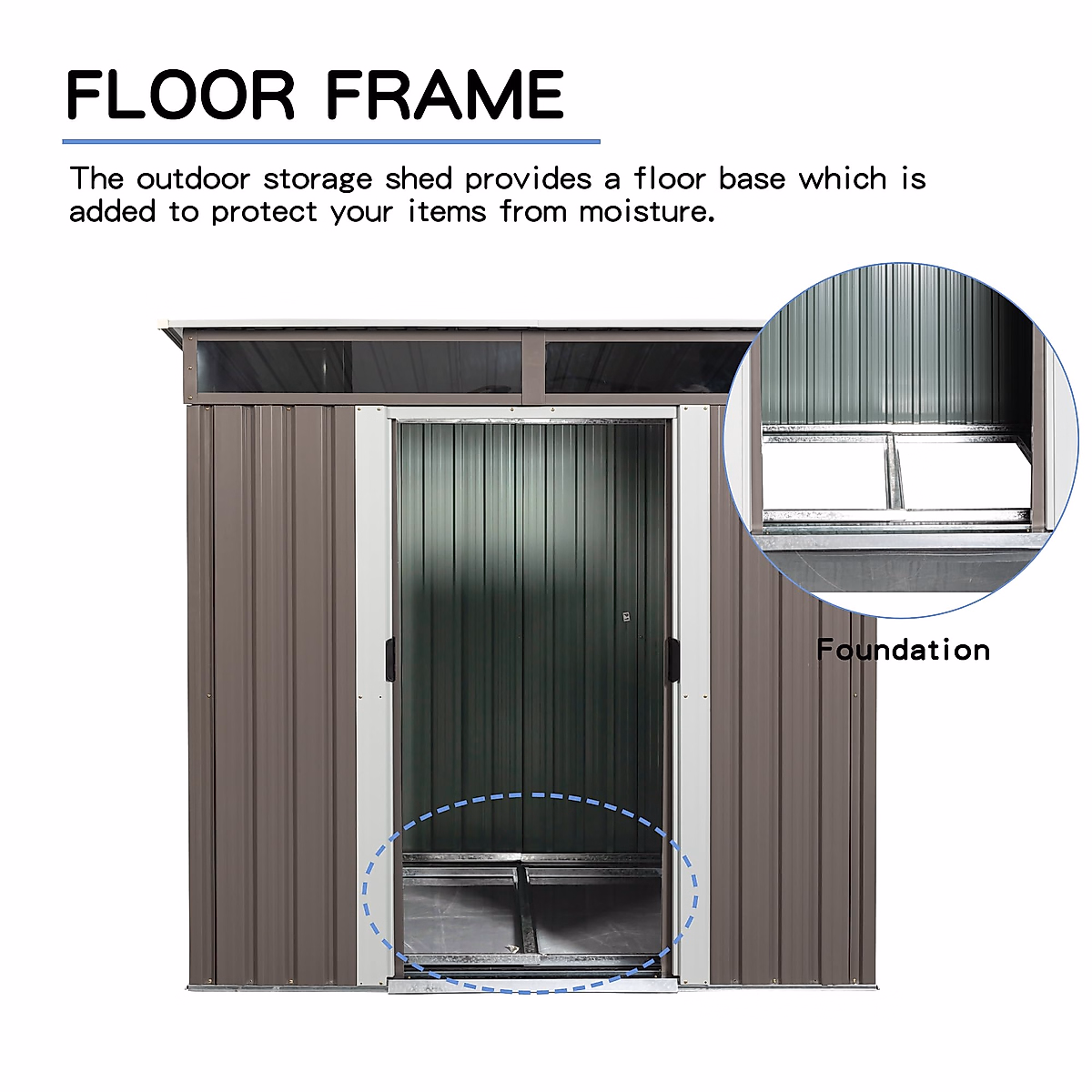 KELRIA 6ft x 6ft Outdoor Metal Storage Shed with Metal Floor Base,Metal Outdoor Storage Sheds with Sliding Doors, Large Garden Shed Outdoor Utility Tool Shed with Pent Roof for Backyard Lawn, Coffee