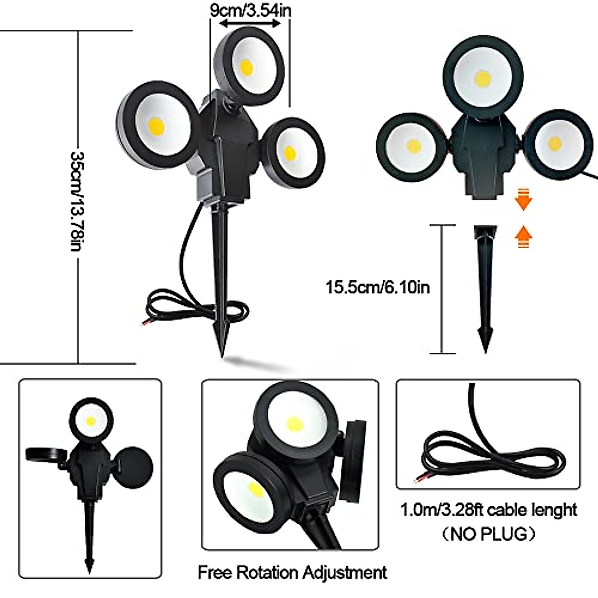 ZHMA 6W Low Voltage Landscape Lights , 12V Led Garden Landscape Lighting, Waterproof Outdoor Spot Lights for Tree,Yard,Flag ,Walkway（2 Pack）