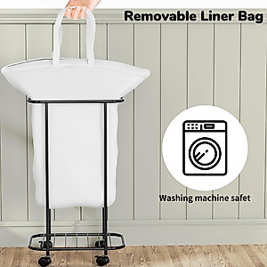 Wheels Laundry Hamper, Laundry Basket Organizer, 90 Litre Small Dirty Clothes Basket with Removable Lined Bag for Bathroom and Bedroom Storage (White)