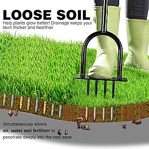 Evcitn 4 in 1 Lawn Aerator – Manual Plug Coring Aerator, Spike Aeration with Inches Iron Tines, Twist Tiller Claw Cultivator, Half Moon Lawn Edger for Flower Box, Sidewalks,Garden,Lawn…