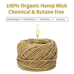 CHEFBEE 200 FT Organic Hemp Wick, Hemp Wick Well Coated Natural Beeswax for Hemp Wick Lighter or Candle Making, Slow Burn, No Dripping, Standard Size(1.1mm)