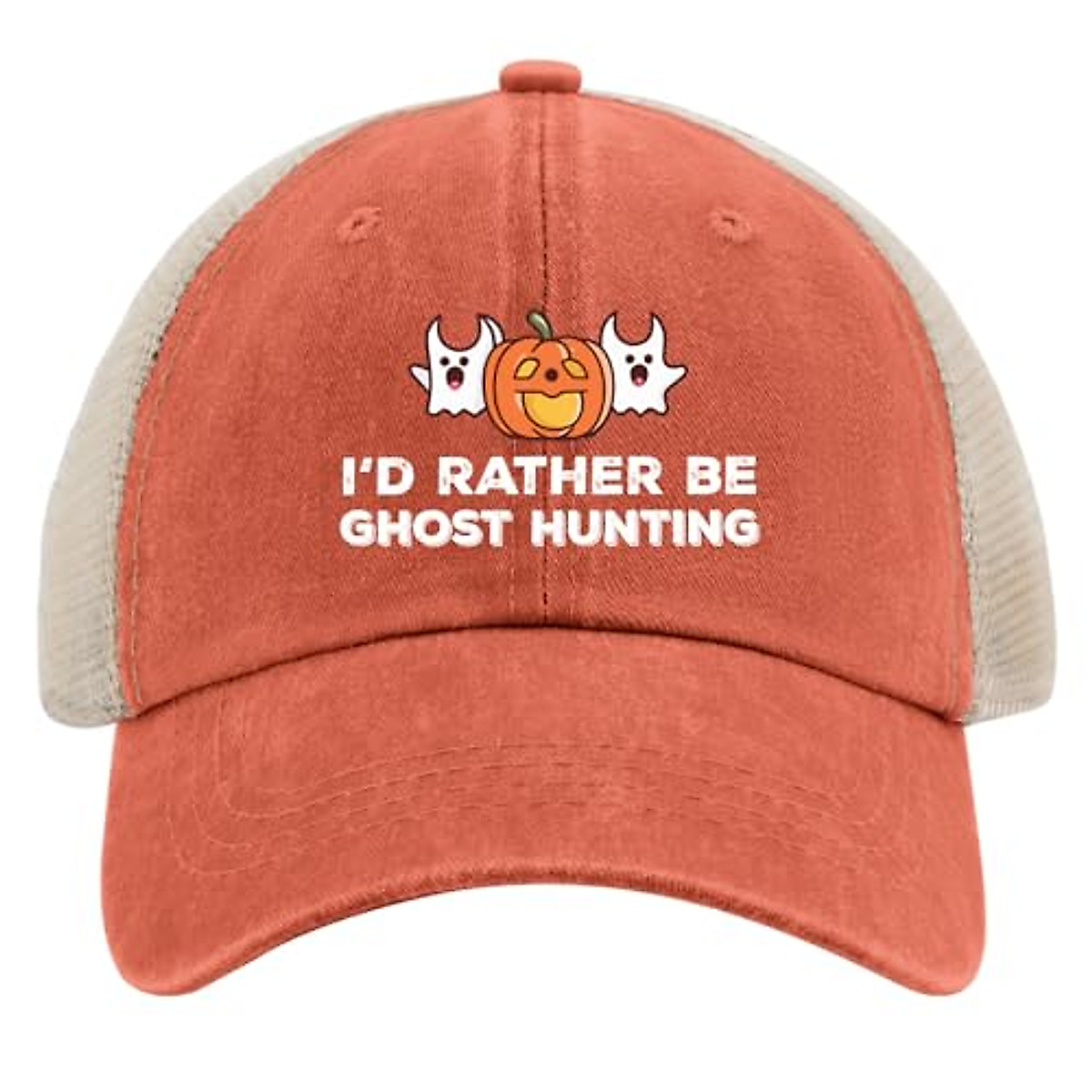 Dad Hat I'd Rather Be Ghost Hunting Trucker Hat Women Funny Mesh Hat for Summer Orange