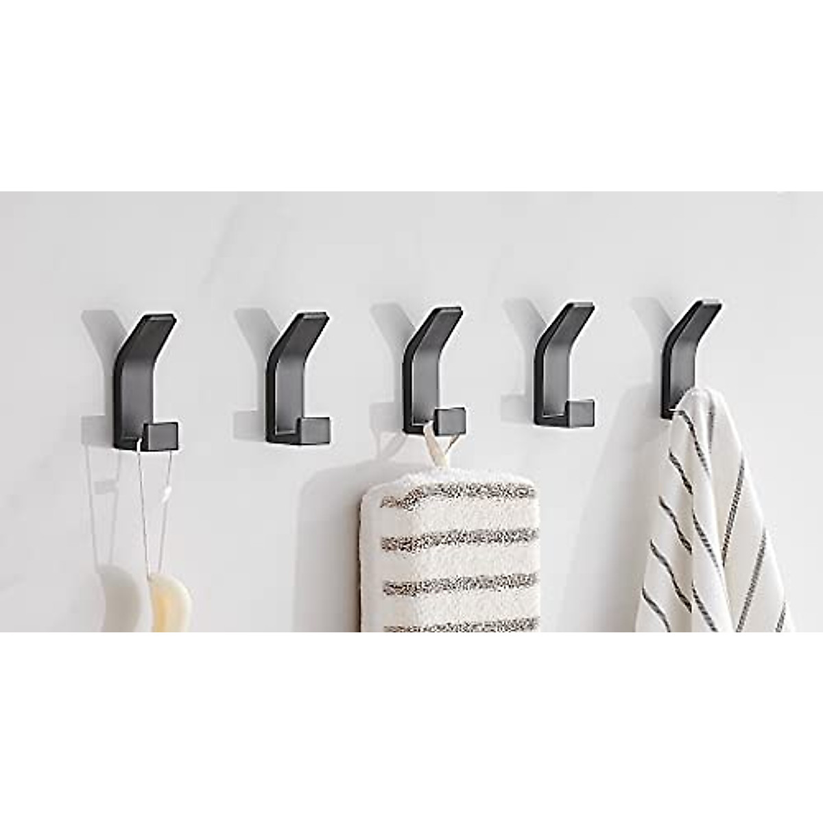 ALORE Bathroom Towel Hooks, Space Aluminum Coat Hook Robe Coat and Bath Brush Hook for Bath Kitchen Garage Hotel, Modern Heavy Duty Wall Mounted, Pack of 5(Black)