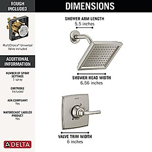 Delta Faucet Geist 14 Series Shower Faucet, Shower Trim Kit with Single-Spray Brushed Nickel Shower Head, Shower Faucet Set Complete, SpotShield Brushed Nickel 142864-SP (Valve Included)
