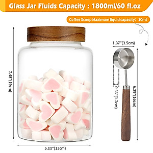 Large Glass Coffee Jars with Spoons 60 oz /1800ml, Round Storage Canister with Wooden Lid Clear Glass Food Jar for Pantry Sugar Tea Coffee Bean Spice Nuts Cookies Bath Salts (1800ml/60oz)