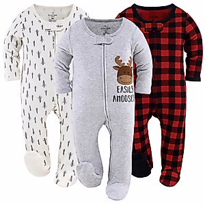 The Peanutshell Baby Sleepers for Boys or Girls Set of 3-6-9 Months Baby Boy and Girl Clothes, Soft Cotton Unisex Footed Pajamas, Newborns & Infants Clothes Gift Set - Buffalo Moose