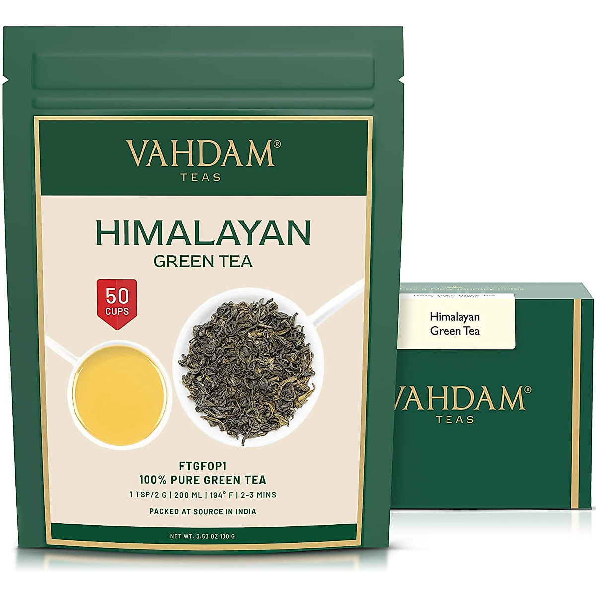 VAHDAM, Himalayan Green Tea (100g) + Pyramid Tea Infuser