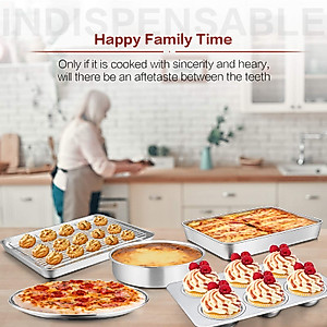 Toaster Oven Bakeware Set, E-far 6-Piece Stainless Steel Small Baking Pan Set, Include Cake Brownie Pan/Cookie Sheet with Rack/Muffin Tin/Pizza Pan, Non-Toxic & Healthy, Easy Clean & Dishwasher Safe