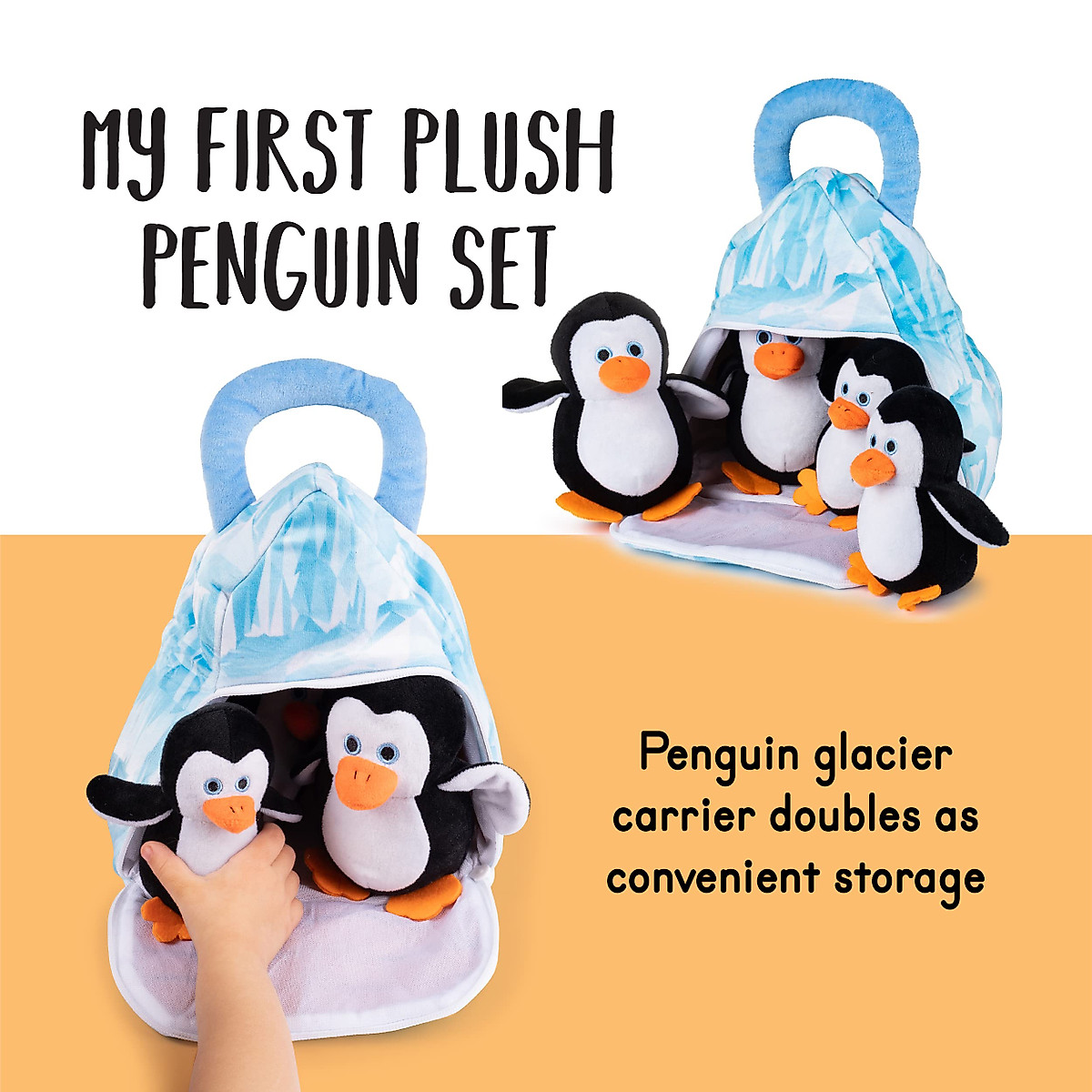 Talking Penguins Plush Toy Set | Includes 4 Talking Soft Plush Penguins with A Plush Glacier Shaped Carrier | Talking Animal Toys | Great Gift for Baby and Toddler Boys or Girls