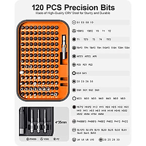 RARTOP Upgraded Precision Screwdriver Set, 130 in 1 with 120 bits Repair Tool Kit, Magnetic Screwdriver Set with mini built-in box for Electronics iPhone Jewelers Game Console Passion Orange