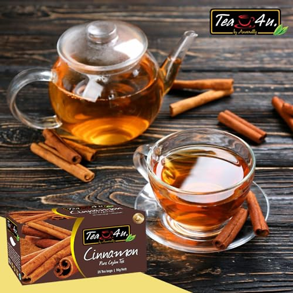 Tea4U Flavored Black Ceylon TeaBags - Cinnamon | Ideal Quality from Sri Lanka's Finest Leaves and Expertly Blended - 25 Count