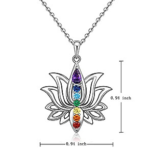 Jewlikee 7 Chakra Necklace Sterling Silver Yoga Lotus Pendant Chakra Stone Bar Necklaces for Women Energy Balance