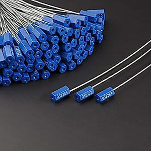 STYLIGHT - 100 Wire Cable Seals, Truck Seals, Anti-Tamper Seals, Steel Pull Tight Wire Seal, Trailer Seals, Metal Container Seals, High Security Seals, Shipping Seals Numbered Sequentially (100, Blue)