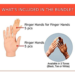 5pcs Finger Hands Puppet & 5pcs Mini Finger Hand Puppet for Finger Hand Puppets| Soft Vinyl Little Finger Puppet Party Favors Novelty Gag Toys Practical JokeToy | Assorted Tones (Black, Tan or White)