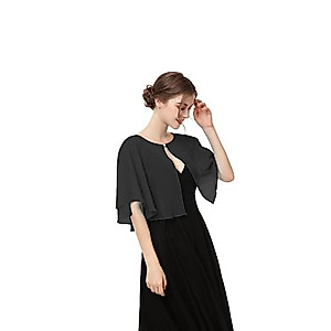 Chiffon Capelet Women's Soft capes Shawls and Wraps for Evening Dress Wedding Cape Cover Up (Black)