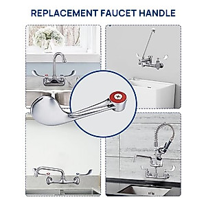 Sepaitek Kitchen Faucet Handle Replacement Commercial Faucet Parts, Heavy Duty Wrist Blade Handles for Restaurant, Industrial, Hospital, Thickened Metal, Red of Hot Side