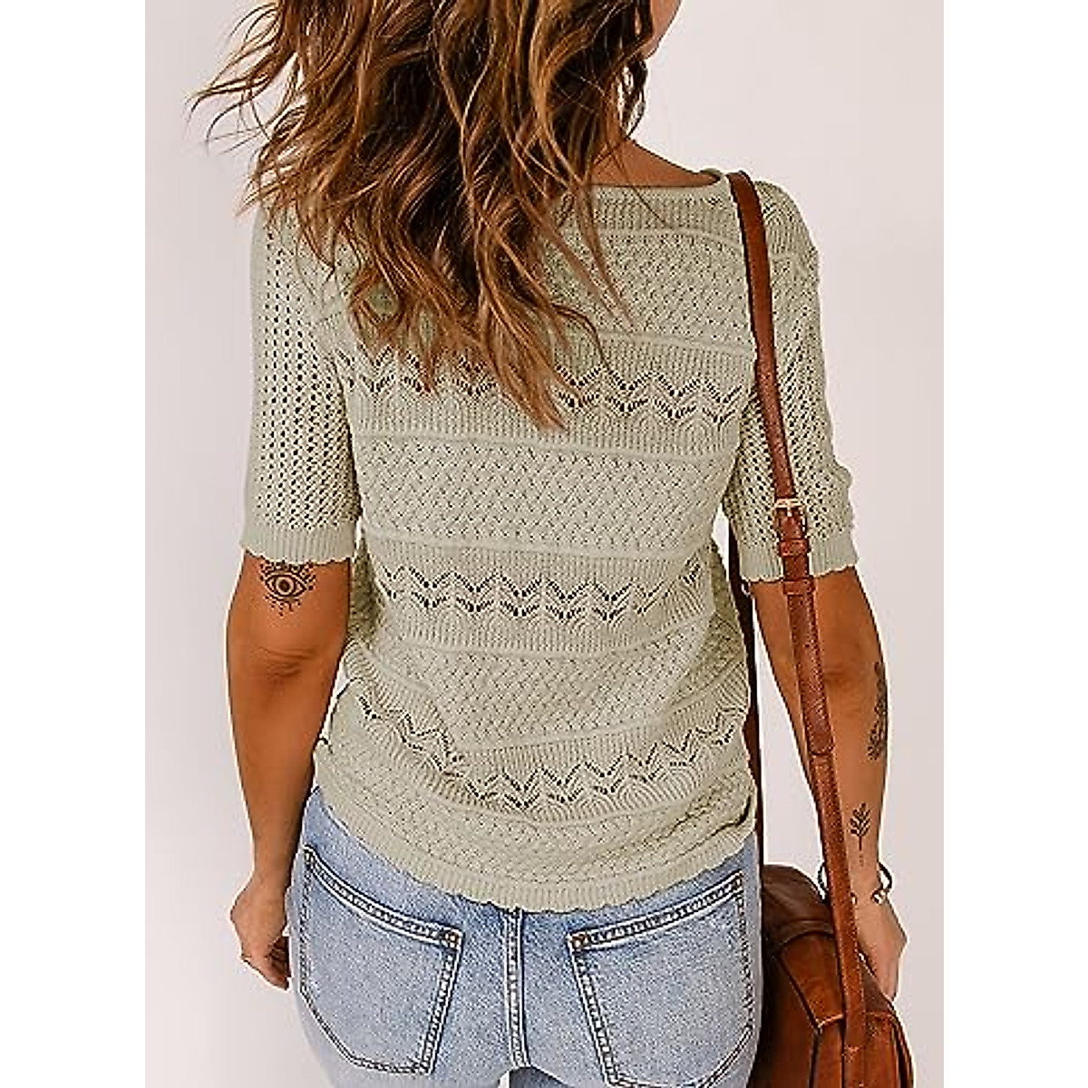 Dokotoo Womens Summer Short Sleeve Sweaters Tops Spring Crew Neck Pullover Shirt Lightweight Knit Sweater Blouse Apricot Medium