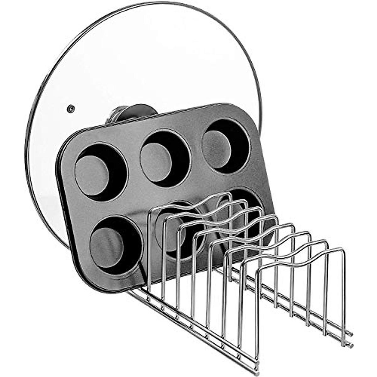 SANNO Pot Lid Organizer Pot Lid Rack Holder Drawer Plate Organizer for Bakeware Dish Plate, Cutting Boards, Pots & Pans, Serving Trays, Reusable Containers in Cabinet Pantry