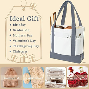 LeCorner Yarn Bag, Canvas Tote Crochet Bag Organizer, Lightweight Yarn Storage Knitting Bag for Crocheting, Portable Travel Crochet Bags and Totes, Crochet Accessories, Knitting Kit Holder