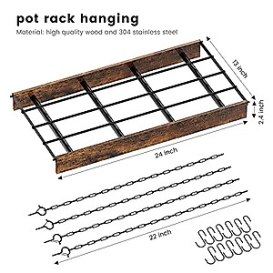 MAWEW Pot Rack Hanging,pot hanger,Hanging Pot Rack Ceiling Mount,Vintage Pot Hangers for Kitchen Ceiling,The Terfect Combination of Iron and Wood Pot Hanger,Measures 24 x 13 x 2.4 Inches.