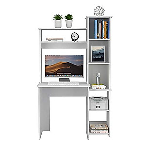 Tuhome Versalles Collection Free Standing Home Office Computer Desk with 2 Top Shelves, White