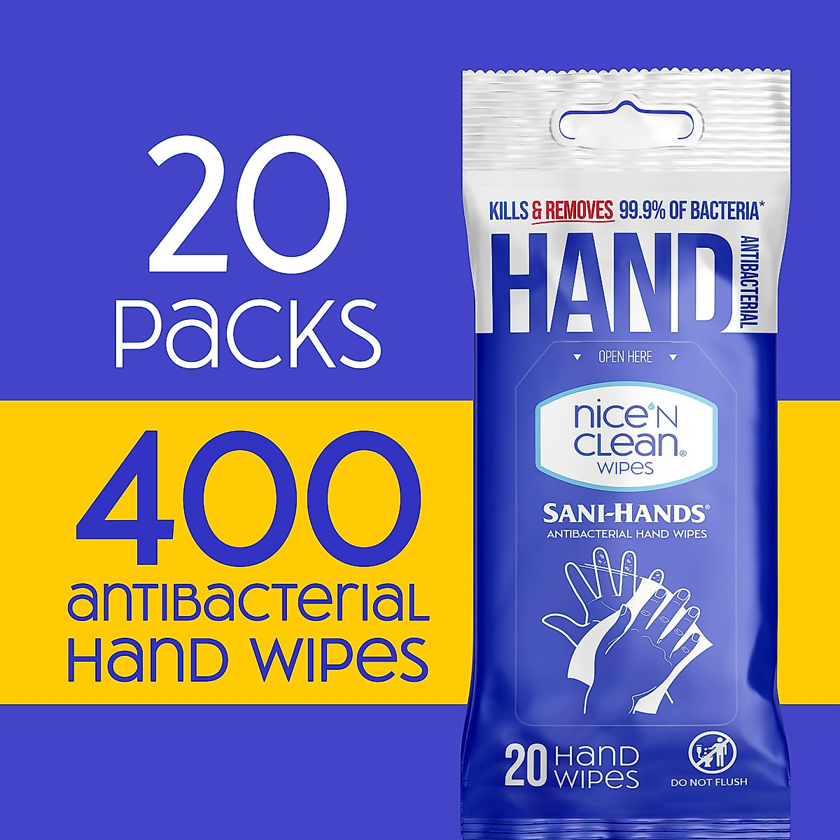 Nice 'N Clean Sensitive Skin Wet Hand Wipes Infused with Aloe & Vitamin E, Blue, 400 Count