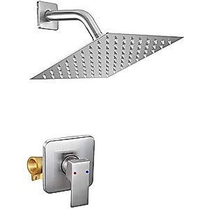 JingGang Shower Faucet Brushed Nickel Rain Shower Head Shower Faucets Sets Complete Bathroom Rainfall Shower System, Single Function Shower Trim Kit with Rough-in Valve