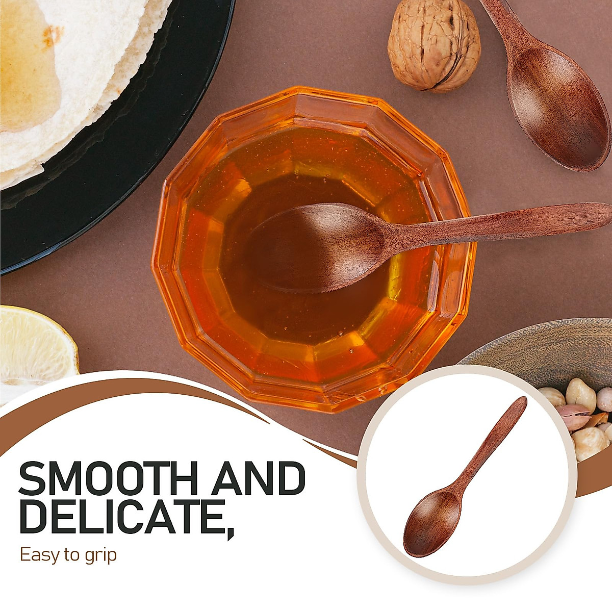 4pcs Long Handle Wooden Spoon ice Cream Spoon Wooden Teaspoon Environmentally Friendly Table Spoon Honey Coffee Tea Sugar Salt Spoons for Mixing Coffee Tea Jam and Bath Salt In Kitchen